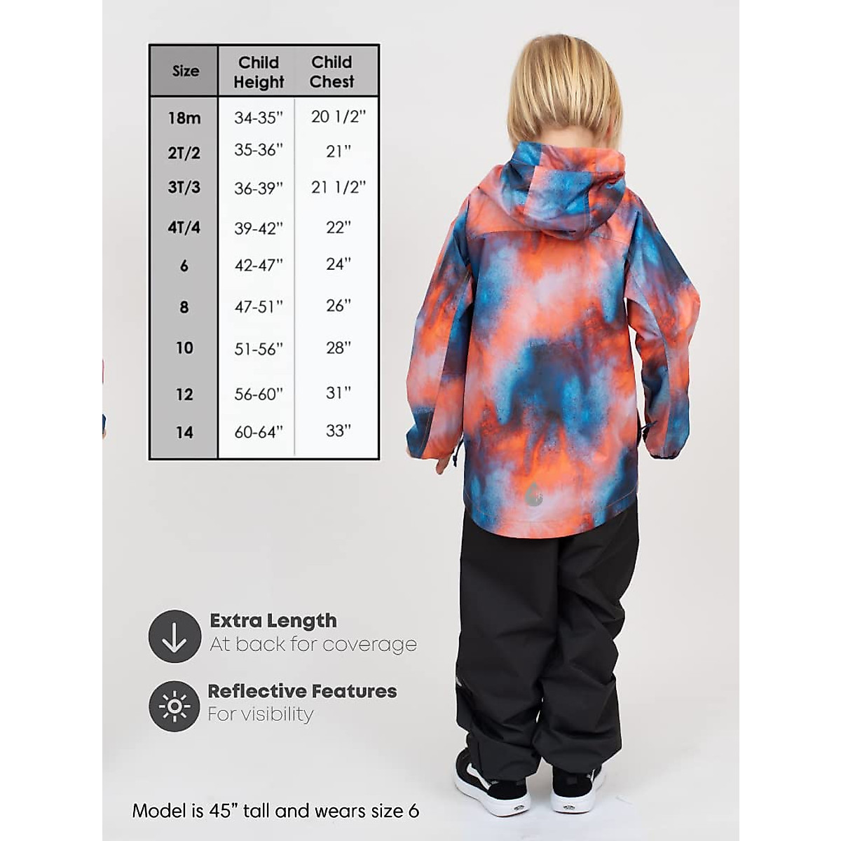 Therm Kids Raincoat, Waterproof Girls Boys Rain Jacket - Lightweight, Packable (LAVA, 8)