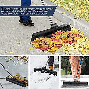 HEVOL Push Broom, 24" Wide Floor Scrub Brush with Stiff Bristles and 57” Long Stainless Steel Handle, Garage Heavy Duty Broom Outdoor Push Broom for Bathroom Kitchen Yard Patio Deck, Black