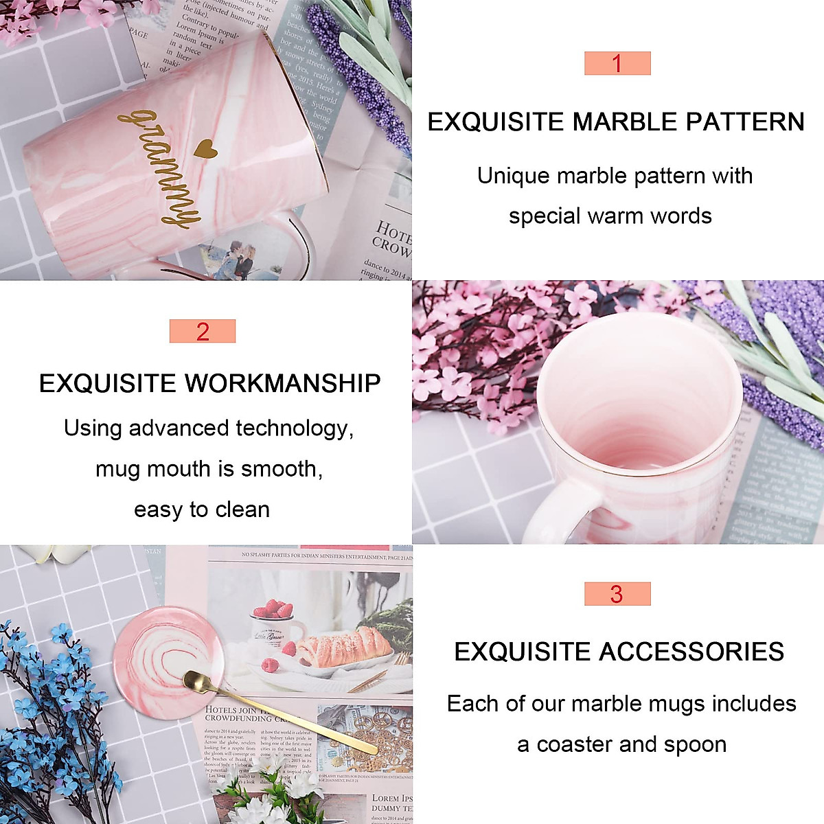 WENSSY Grammy Gift Grandma Coffee Mug Christmas Gifts for Grammy Grandma from Grandchildren 14 Ounce with Box Spoon Coaster Pink