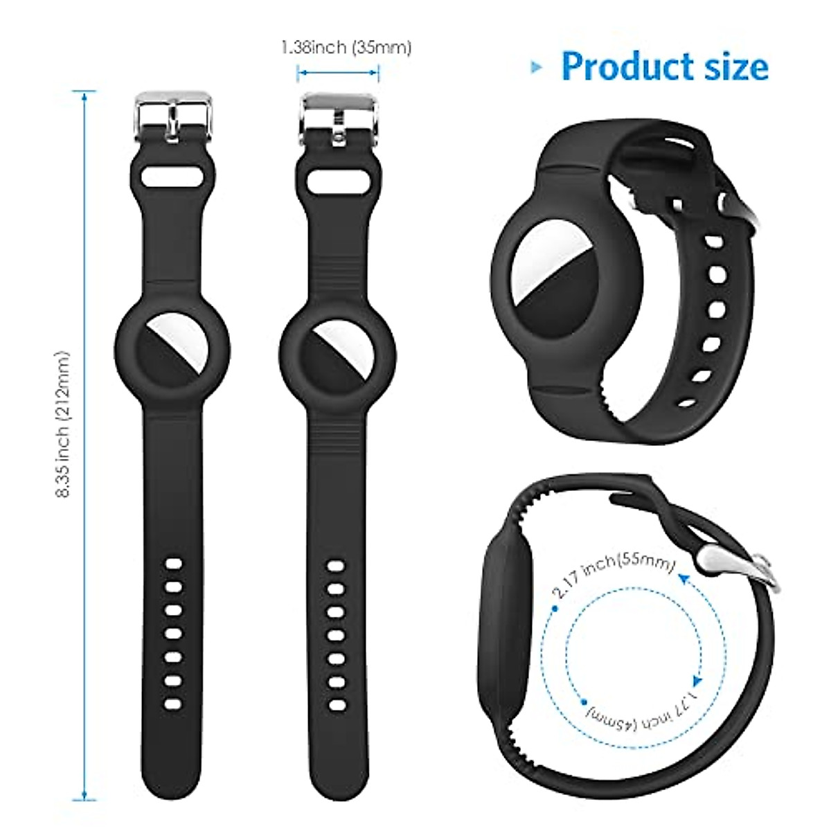 AMIR AirTag Wristband Kids(2 Pack) - Soft Silicone Air tag Bracelet for Kids - Adjustable Anti Lost Watch Band Compatible with Apple Air tag for Toddler Child (Black&White)