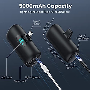Mini Portable Charger 5000mAh Power Bank, 15w PD USB C Cell Phone Portable Power, LCD Display Battery Pack Compatible with Android Phone/Samsung Galaxy S22,S21/Note/Moto/LG/Pixel /Nexus/OnePlus 9 etc