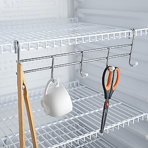 CroBlissful 2 Pcs 5 Hook Attachment for Wire Shelving 1.5 x 12 x 4 Inch Hanging Hooks Rack Wire Chrome Plated Steel Shelf Accessories Metal Hook Bars for Storage Display Organizer(Silver)