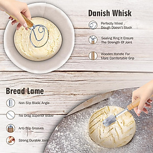 Yebicola Set of 2 Sourdough Banneton Basket, 10 Inch Round & Oval Proofing Baskets for Bread Baking with Bread Lame Dough Scraper Whisk, Sourdough Starter Kit for Home Kitchen Sourdough Bread Making