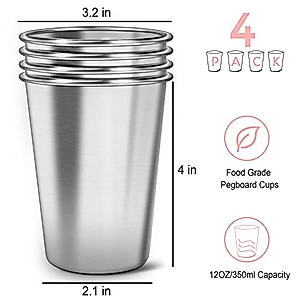 Food Grade Pegboard Cups and Pegboard Hooks, Pegboard Organizer Storage Jars with Steel Rings, Pegboard Accessories for Craft Room -Set of 4 ( Stainless Steel )