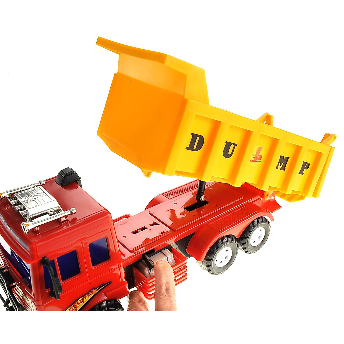 PowerTRC 15" Push & Go Dump Truck Toy | Realistic Friction Powered Dump Construction Truck for Kids Ages 3 Up