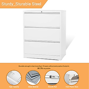 Aobabo Heavy Duty Steel 3 Drawer Anti Tilt Locking Lateral File Cabinet with 2 Keys for Office and Home Letter and Legal Size File Storage, White