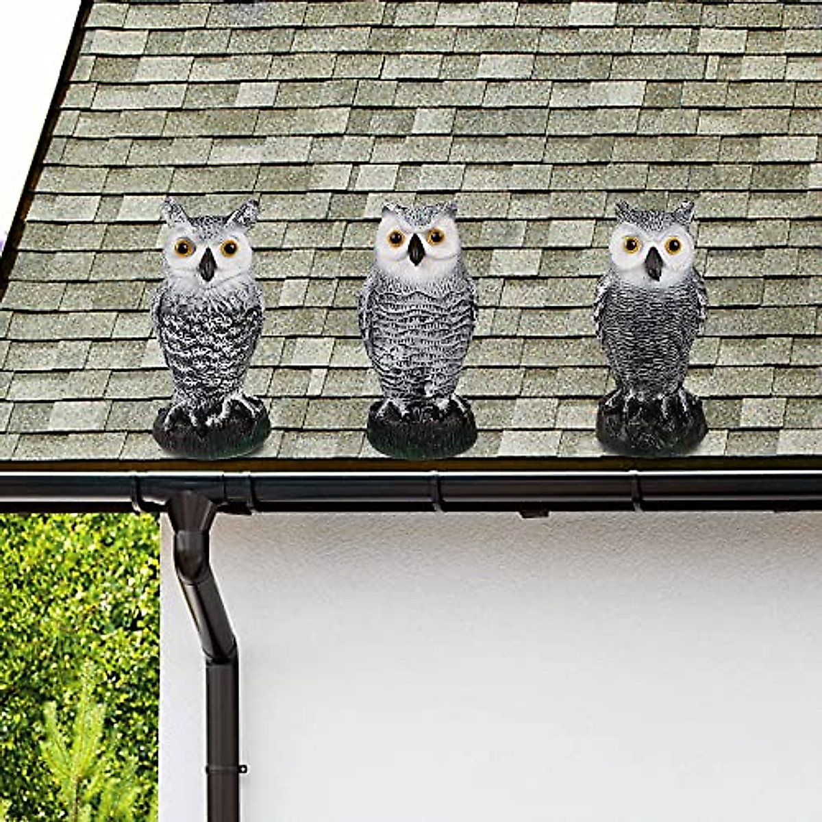 Hausse 3 Pack Fake Horned Owl Decoy, Plastic Owl, Halloween Decoration for Outdoor Garden Yard, White & Black