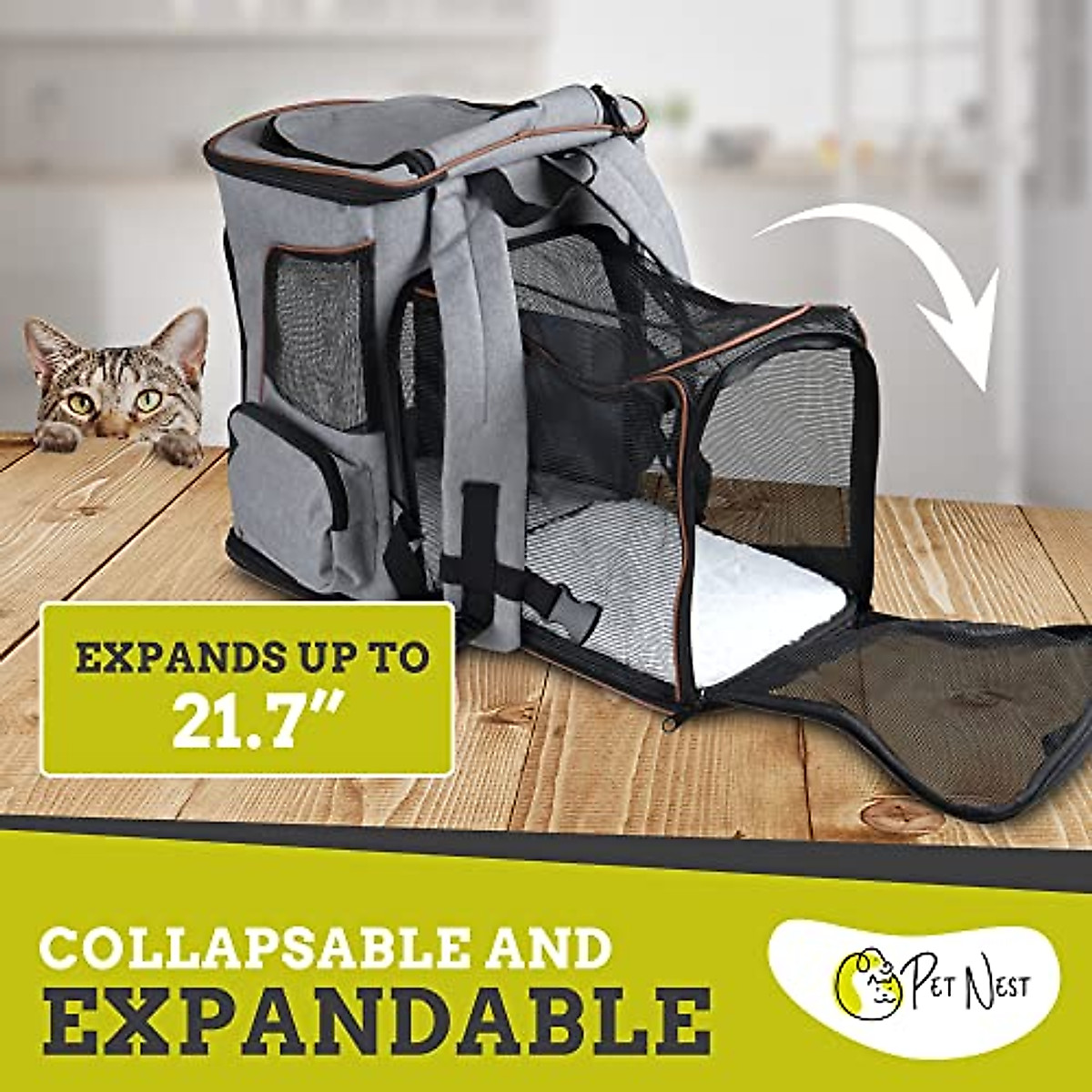 Pet Nest Expandable Pet Carrier Backpack for Cats, Dogs and Small Animals, Portable Pet Travel Carrier, Super Ventilated Design, Airline Approved, Ideal for Traveling/Hiking/Camping