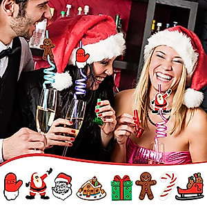 Lauwell 24 Pcs Christmas Drinking Straws Reusable Plastic Xmas Theme Party Santa Claus Sleigh Lollipops Gingerbread Man Hat Gifts, 8 Styles, One Size, Yellow, Orange, Blue, Green, Pink, Red, Purple