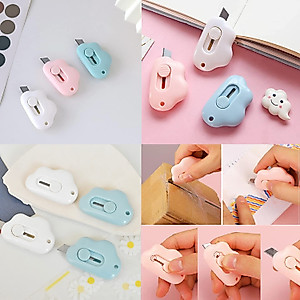 Honbay 6PCS Creative Cute Cloud Mini Utility Knives Portable Art Knife Retractable Envelope Knife Letter Opener Carton Opener Box Cutter with Hanging Hole