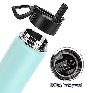 koodee Kid water Bottle,16 oz Stainless Steel Double Wall Vacuum Insulated Water Bottle Wide Mouth Flask with Leakproof Straw Lid (Baby Blue)