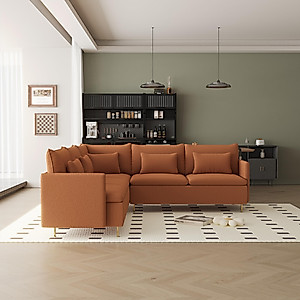 Tosaronia Modular Sectional Sofa Couch, 5 Seats Sofa Set for Living Room, L-Shaped Modern Teddy Fabric Modular Sofa Sleeper for Apartment (Orange)