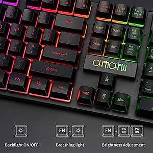CHONCHOW Gaming Keyboard and Mouse Led USB Wired with Light Up Key 3600DPI 2 Side Button Mouse Keyboard Rainbow Backlit Mechanical Feeling Compatible with PC Mac Xbox Ps4 Ps5 with Mousepad