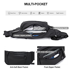 Black Fanny Pack for Men Women, Fashionable Crossbody Waist Bag Pack with 4-Zipper Pockets Adjustable Strap, Waterproof Anti-theft Mens Fanny Pack Belt Bag for Travel Hiking Running - Nylon
