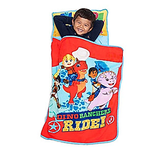 Dino Ranch Dinosaur Toddler Nap Mat Set – Includes Pillow and Fleece Blanket – Great for Boys Napping During Daycare or Preschool - Fits Toddlers