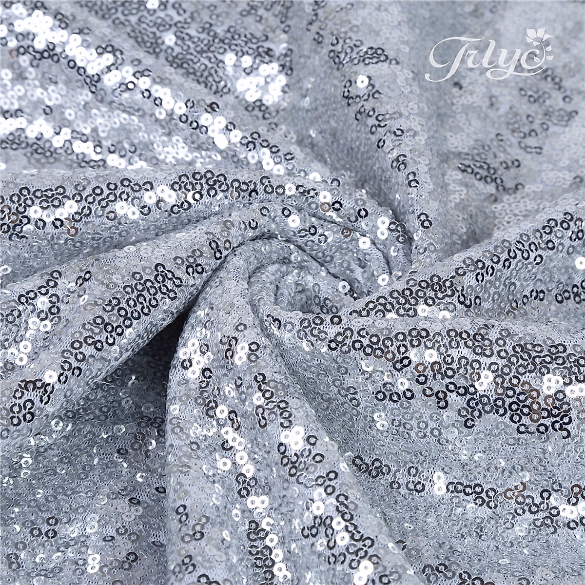 TRLYC 4Ft7Ft Silver Sequin Photo Backdrop Ceremony Background Shimmer Curtain for Wedding