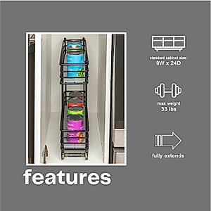 Household Essentials Narrow Sliding Cabinet Organizer, Two Tier Organizer, Matte Black, Great for Slim Cabinets in Kitchen, Bathroom and More, 5"