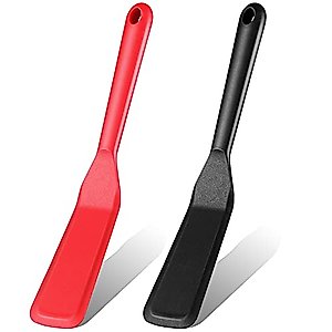 Silicone Thin Spatula Omelet Spatula Turner Long Crepe Spatula Heat Resistant Cooking Spatula Non Stick Pancake Spatula for Cooking Egg Burgers Pizza Pancake Steak Omelet Crepes (2, Red, Black)
