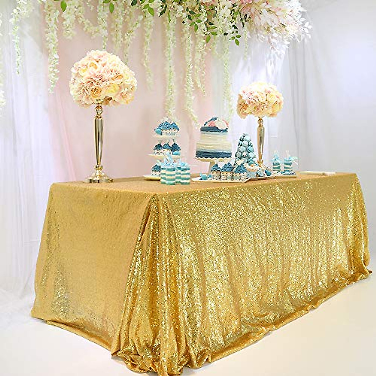 Trlyc Gold Sequin Tablecloth - 60x84inch Glitter Tablecloth Rectangle Party Wedding Christmas Table Cloth