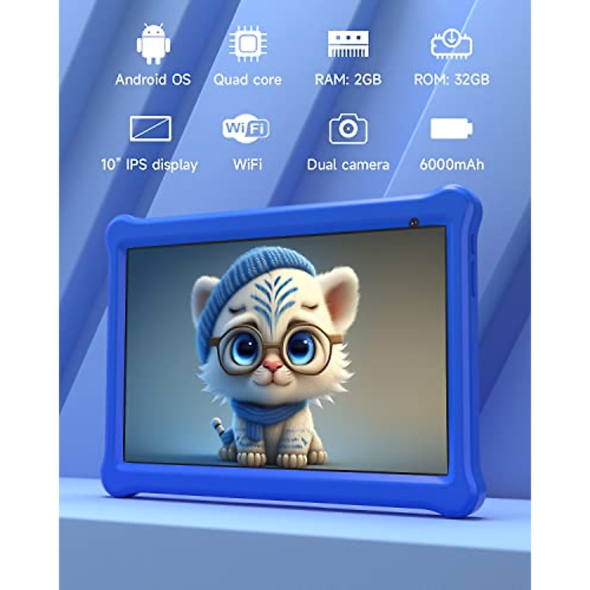 COOPERS Kids Tablet 10 inch, Android Tablets for Kids 32GB ROM 512GB Expand, Parental Control Toddler Tablet, GMS Certified, Kids Software Pre-Installed, WiFi, Dual Camera,with Shockproof Case, Blue
