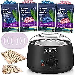 Anruz Waxing Kit, Wax Warmer Hair Removal for Women Men Sensitive Skin, At Home Wax Kit with Wax Beads(14.1 oz total) for Coarse & Fine Hair, Eyebrow, Facial, Armpit, Bikini, Leg, Brazilian