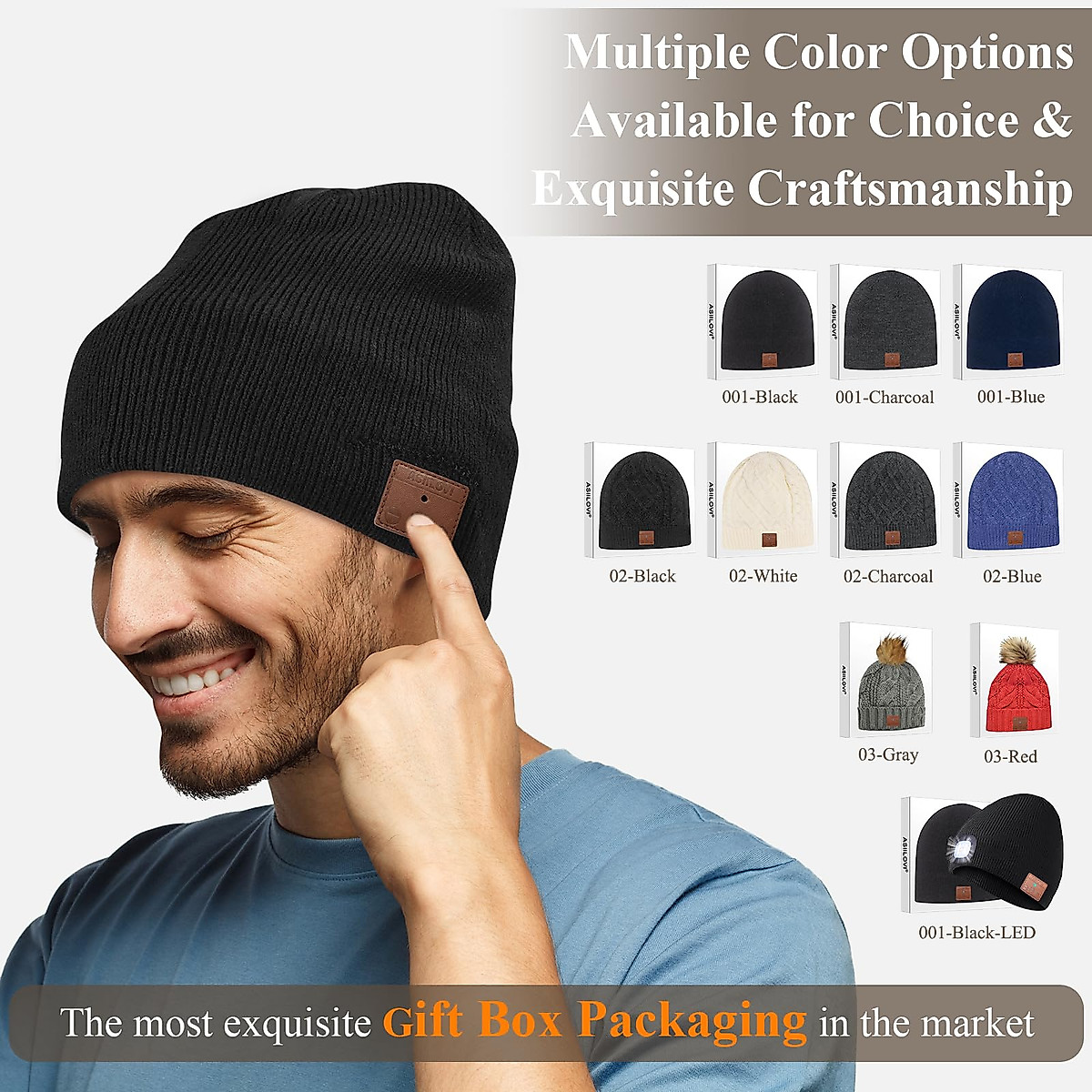 ASIILOVI Bluetooth Beanie, Double-Layer Wool Lining Bluetooth Hat Beanie for Men/Women/Teens/Family, 20hrs Playing, Gift Packaging for Christmas Stocking Stuffers Thanksgiving (001-Black)