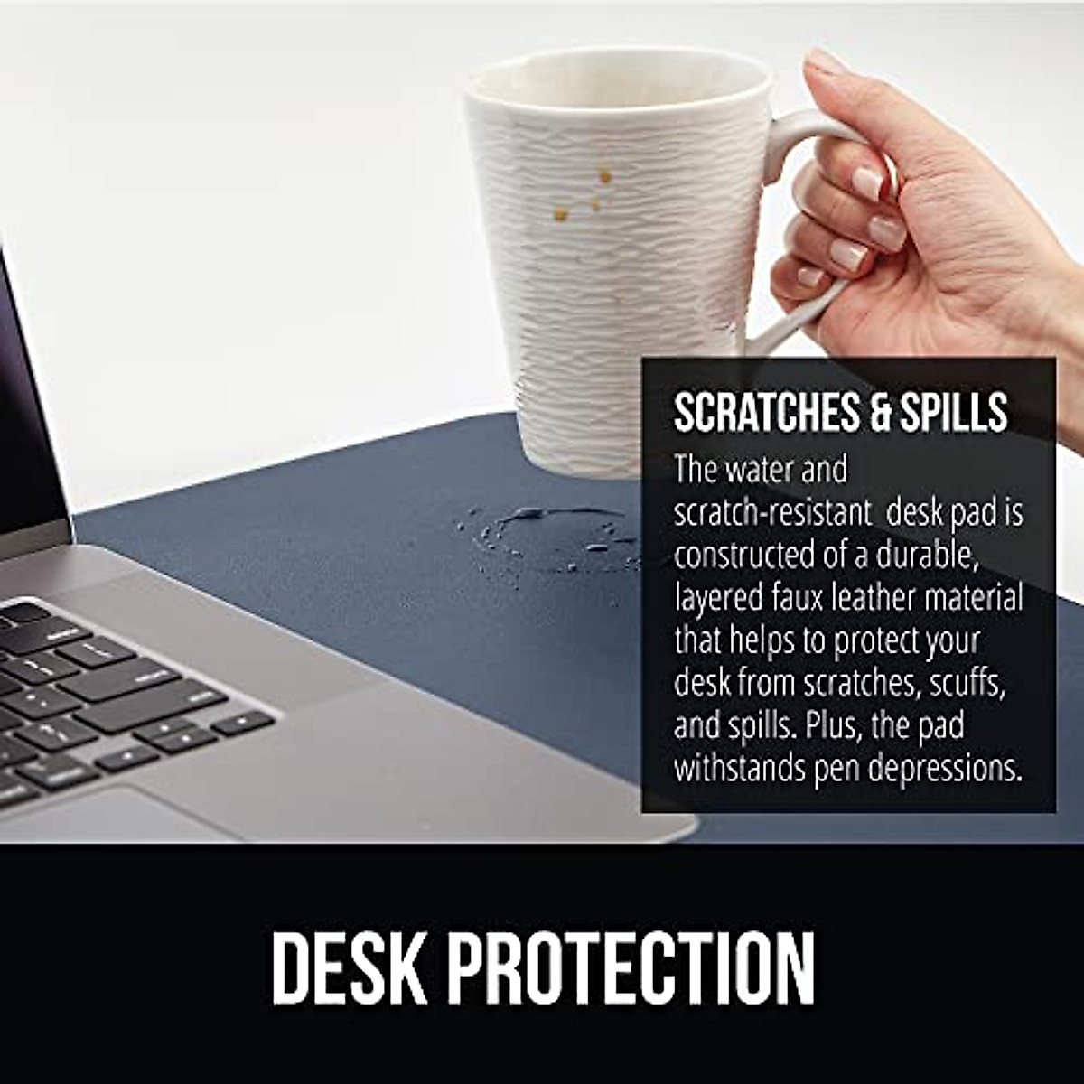 GORILLA GRIP Desk Mat, Non Slip and Heat Resistant Mouse Pad, Soft PU Leather Pads, Dual Sided Blotter, Desktop Protector Cover for Home Office Keyboard Laptop Computer and Writing 23.6x13.7 Navy Blue