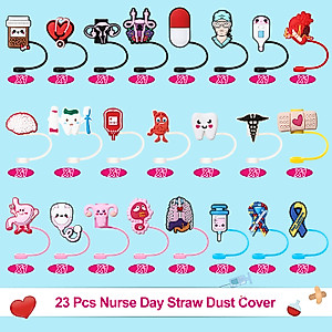 Straw Covers Silicone Kawaii Straw Cover Nurse Theme Straw Caps Reusable Drinking Dust Proof Straw Tip Covers for 6-8 mm (Stylish, 23 Pcs)