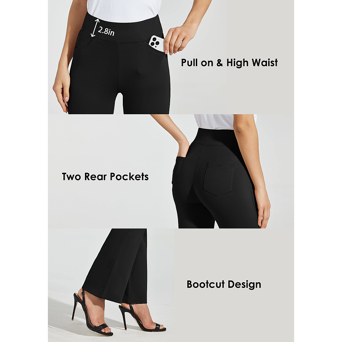 Willit Women's Yoga Dress Pants Bootcut Work Slacks Stretch Office Casual Flare Pants Regular 4 Pockets 30" Black S