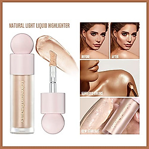 Jutqut Liquid Highlighter, Shimmer Face Body Highlighter Wand,Waterproof and Long-lasting Cream Smooth Highlighter Illuminator, Silky Natural Glow Makeup Stick for Body, 02#STARLIGHT