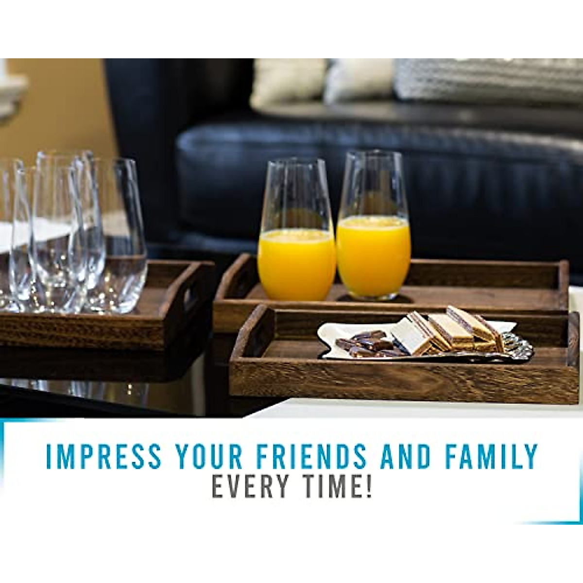 Farmhouse Wood Serving Trays Set of 3 - Stained Wood Brown | Stylish and Functional Platters for Exquisite Food Presentation | Rustic and Durable Kitchen Accessories