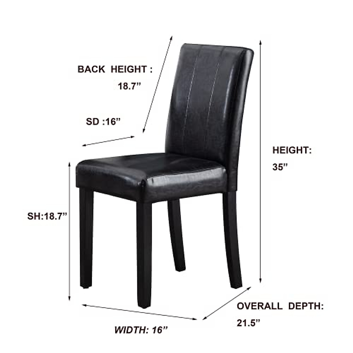 FUNESI PU Leather Upholstered Dining Chair, Armless Parsons Chair with Black Solid Wood Legs Set of 2（Black