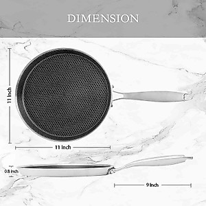 AUDANNE Honeycomb Crepe Pan with Spreader, 11 inch Stainless Steel Flat Skillet, Great for Pancakes Eggs Grill & Griddle Pan - Compatible with All Stovetops (Gas, Electric & Induction), PFOA Free, 11"