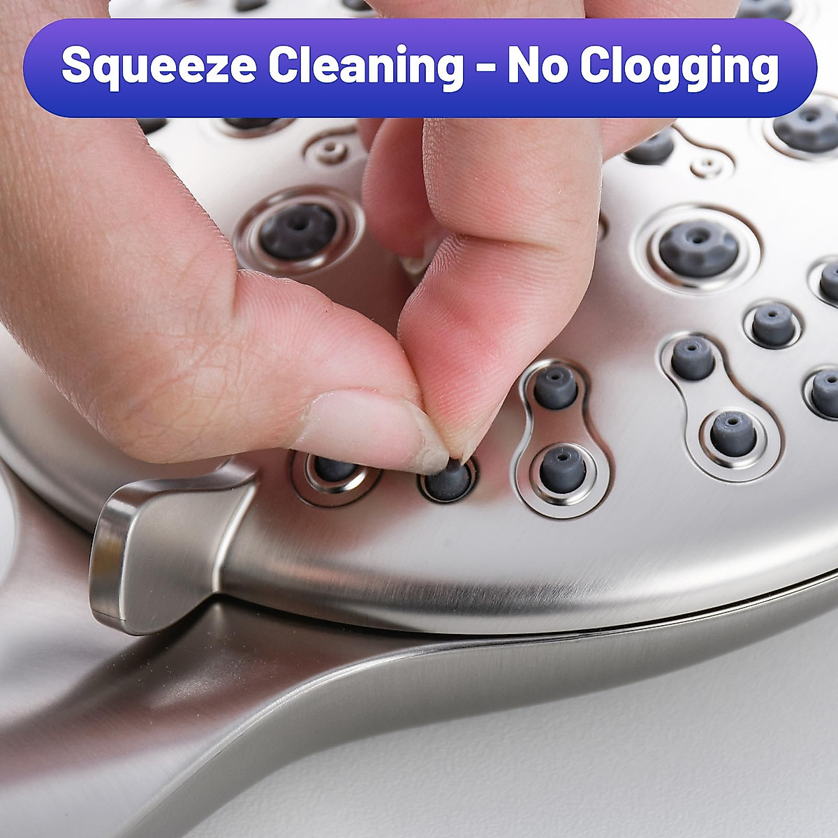 LINPUNG High Pressure Handheld Shower Head with 6 Spray Options, Brushed Stainless Steel, Adjustable Bracket for Bathroom