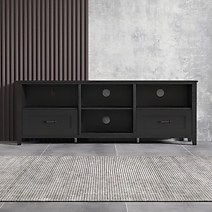 Tiokop 70.08" 60",Large Class TV Stand, Modern Entertainment Center with with 2 Drawers and 4 Storage Compartment,Wood Cabinet Media Console for Living Room,Bedroom,Black