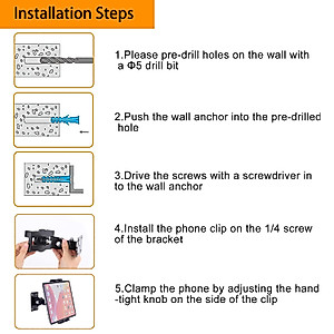 iTODOS Wall Mount Tablet Holder, Compatible with 7-12.9" iPad/Galaxy Tab S7/S8/S11/S10/iPhone/Cellphone, 360 Adjustable, Non-Slip Clip, Sturdy Aluminum Bracket, Easy Installation