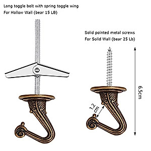 SEISSO 3 Sets Ceiling Hooks for Hanging Plants，Heavy Duty Metal Swag Hook with Hardware and Toggle Wings for Ceiling Installation Cavity Wall Fixing（Brass）