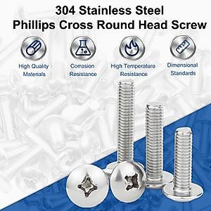 MroMax 15Pcs M6 x 8mm Truss Head Phillips Machine Screw, 304 Stainless Steel (A2-70), Fully Thread, Metric Silver Gray Truss Cross Head Screws Bolts for Home Small Appliance Electronic Instrument