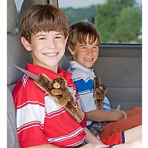 DolliBu Brown Monkey Plush Car Seatbelt Cover - Soft Fluffy Cushion Support for Safety Seat Belt Strap Cover, Decorative Wild Life Stuffed Animal Padded Toy Cute Vehicle Accessory for Kids & Adults