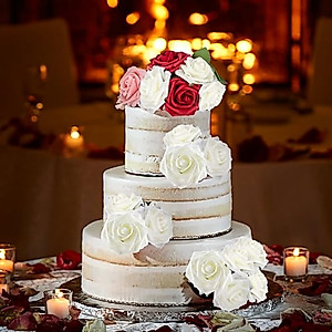 MEOKEY 25pcs Artificial Rose Flowers, Ivory Foam Fake Roses with Stems for DIY Wedding Bouquets White Bridal Shower Centerpieces Arrangements Party Tables Decorations