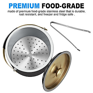 3.2L Modern Insulated Ice Bucket with Silicone Lid, Tongs, Strainer, Double Wall Stainless Steel Ice Bucket for Parties & Cocktail Bar,Ideal for Gift