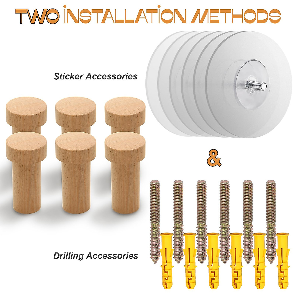 TOINSIX 6 Pcs Wood Wall Hooks – Decorative Wooden Hooks for Wall Mount, Unique Boho Wooden Pegs Bag Hangers, Entryway Hat Hooks for Hanging Towel, Coat, Cap, Backpack (Beech Wood)