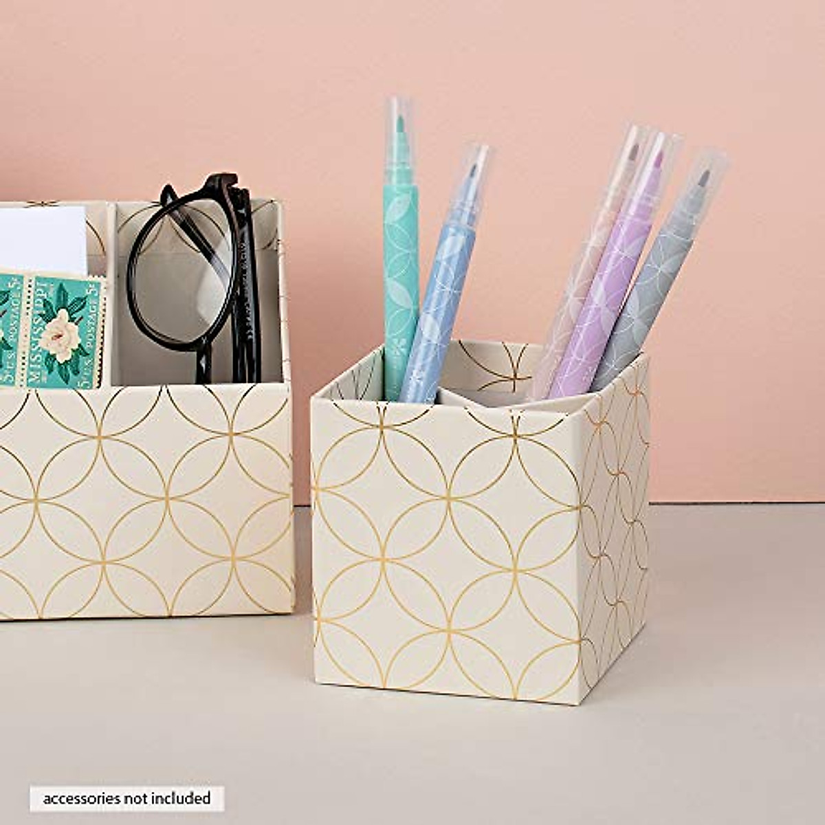 Erin Condren Designer Desk Accessories - Designer Desk Organizer Set (4 Pieces) - Mid Century Circles Outline. Stylish Storage For Papers, Magazines, Pens & Pencils, Paper Clips & More