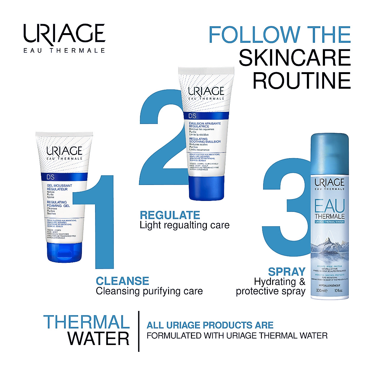 URIAGE D.S. Regulating Soothing Emulsion 1.35 fl.oz. | Treatment with Restorative & Hydrating Properties for Face & Body | Reduces Scales and Soothes Skins Subjected to Irritations, Redness and Scales