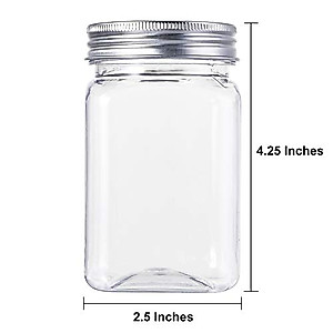 Bekith 12oz Clear Plastic Jars With Lids, Set of 16 Airtight Container for Food Storage, Refillable Square Empty Plastic Jars for Dry Food, Peanut Butter, Honey and Jam Storage