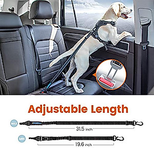 IOKHEIRA Dog Seatbelt, Updated Adjustable Harness Reflective Bungee Dog Car Seat Belt with Aviation Aluminum Alloy Rotatable Carabiner, Hook & Buckle