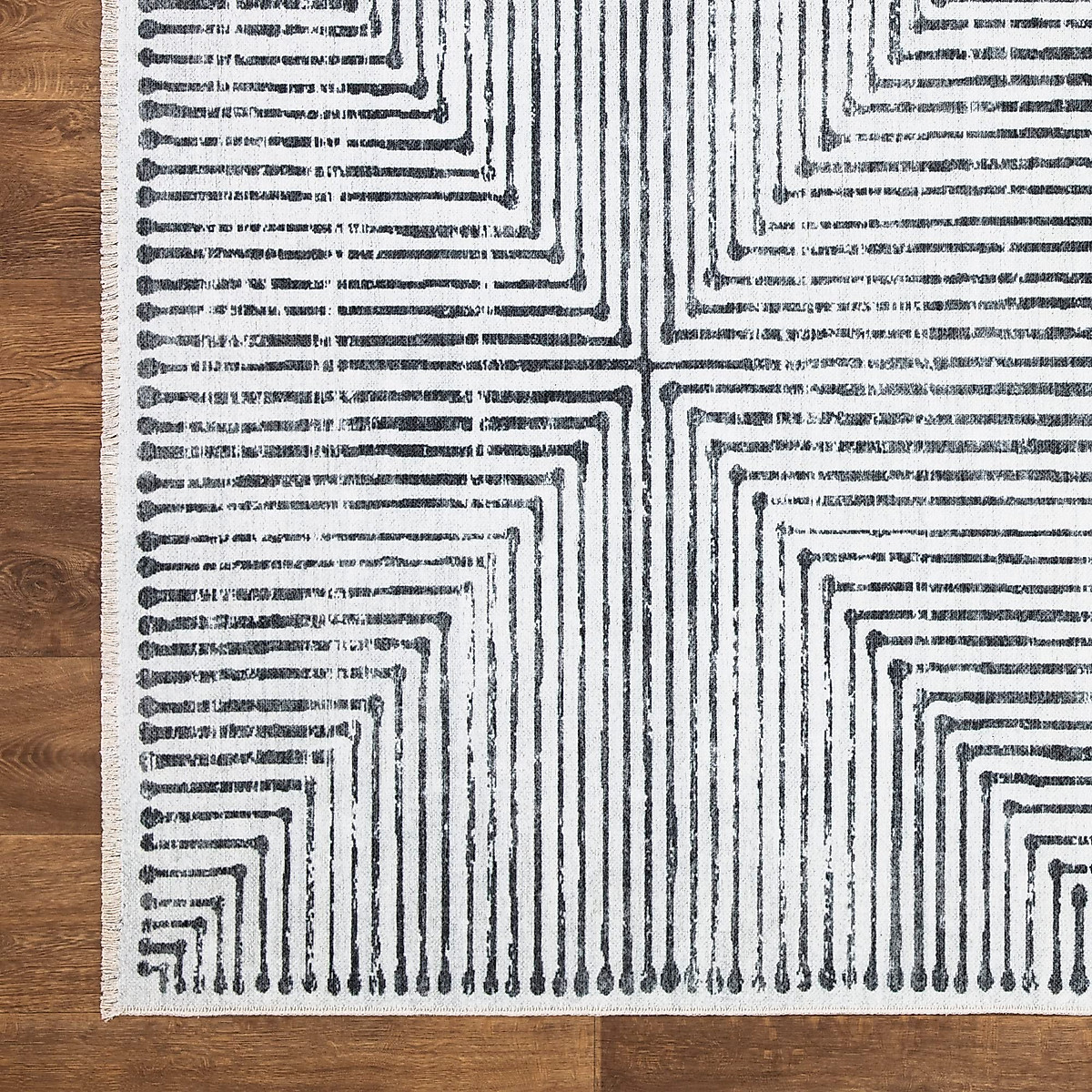 Bloom Rugs Caria Washable Non-Slip 9x12 Rug - Ivory/Black Striped Area Rug for Living Room, Bedroom, Dining Room, and Kitchen - Exact Size: 9' x 12'
