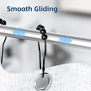 Titanker Shower Curtain Rings Hooks, Rust-Resistant Metal Shower Curtain Hooks for Bathroom Shower Rods Shower Hooks Shower Rings for Curtain - Set of 12, Matte Black