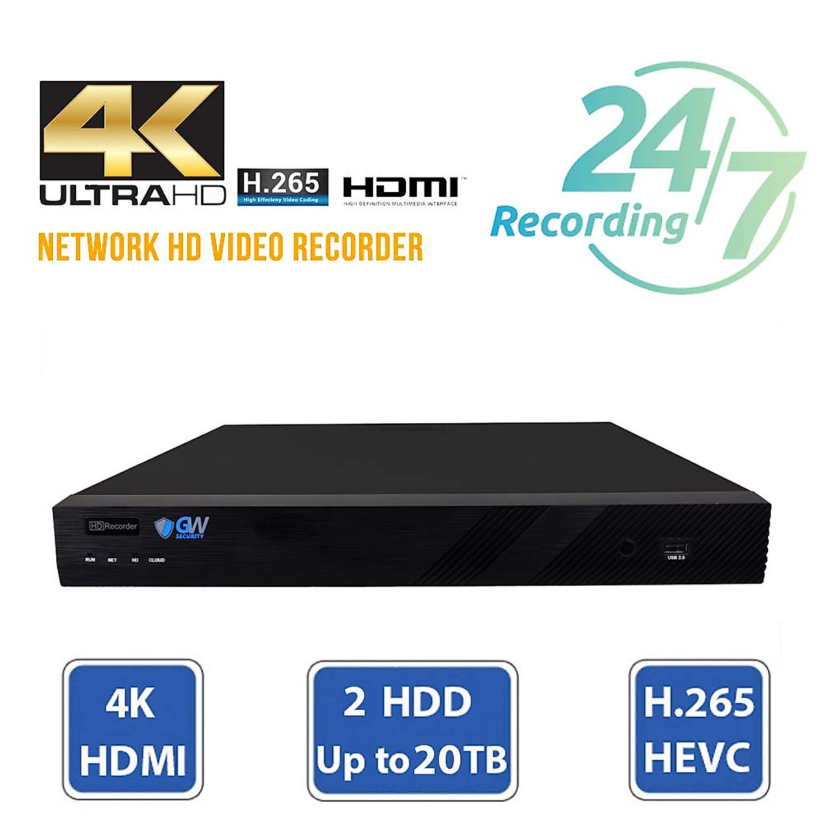 GW Security 16 Channel 8MP Fulltime Color Night Vision 4K NVR Security Camera System with 16 UltraHD 4K IP Two-Way Audio Outdoor/Indoor Smart AI Human Detection PoE Dome Cameras