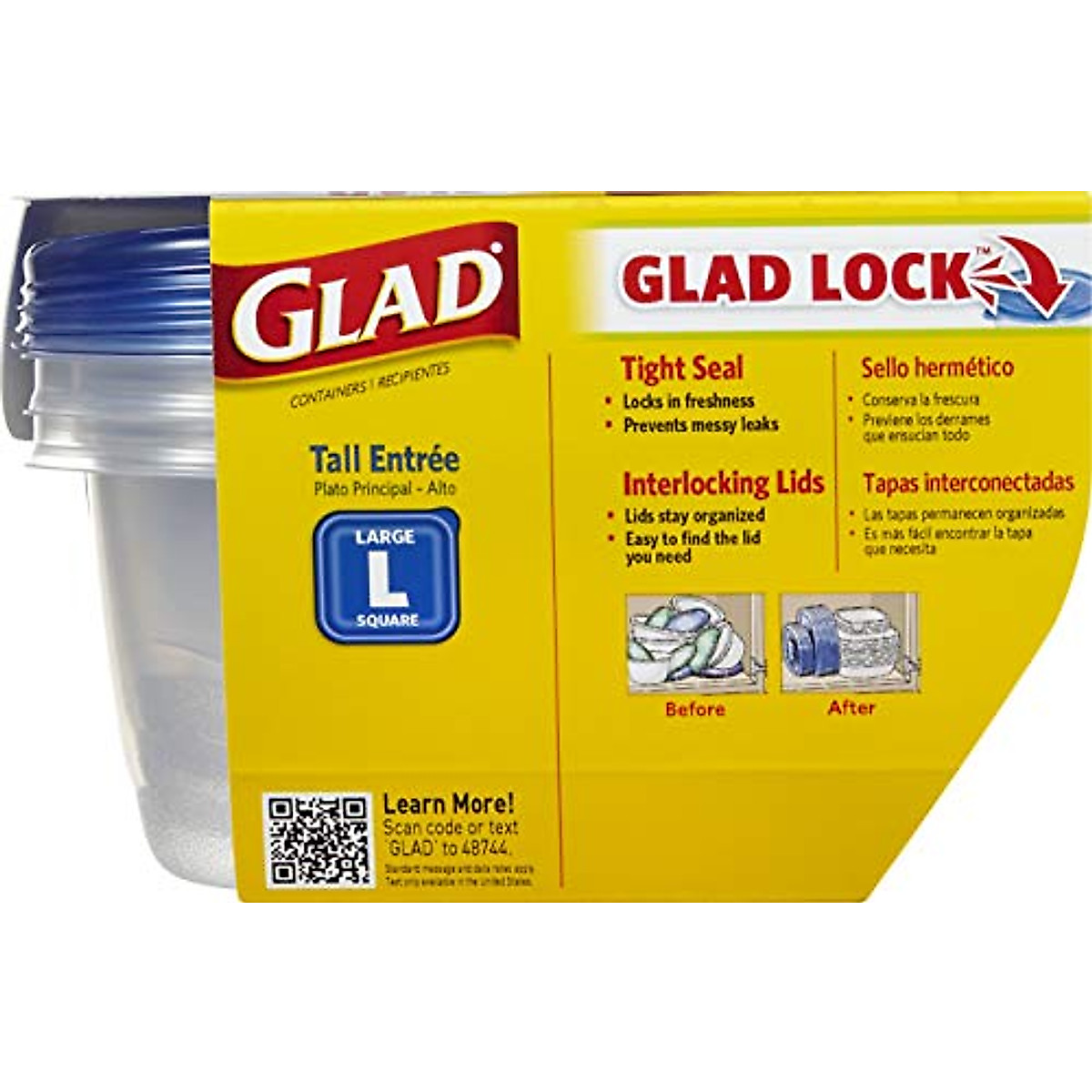Glad GladWare Tall Entrée Food Storage Containers | Large Square Containers for Food Hold up to 42 Ounces of Food, 3 Count | Strong and Sturdy Large Food Storage Holders (Pack of 2)